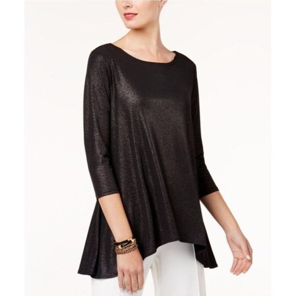 Alfani | Tops | Alfani Petite Metallic Swing Top Deep Black Pl | Poshmark